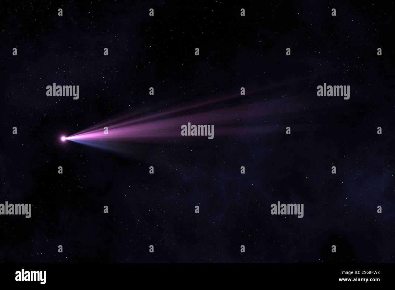 Bright comet with large dust and gas tails. Falling comet. Glowing comet flies in space. Falling ...