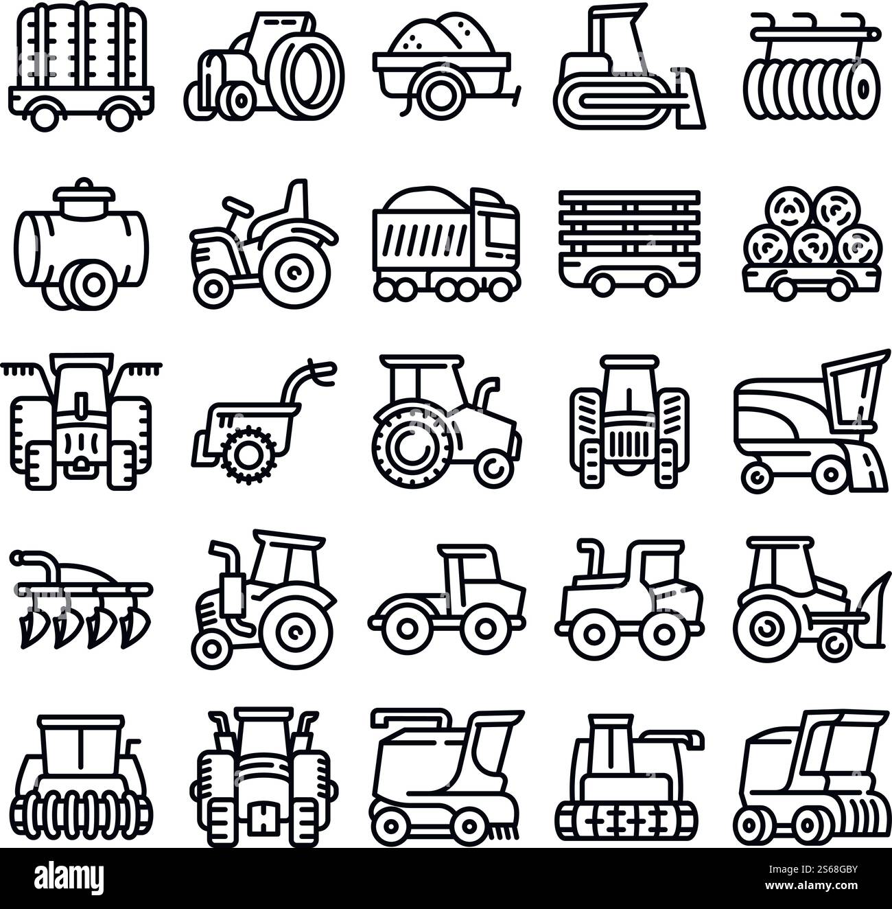 Farming equipment icons set. Outline set of farming equipment vector ...