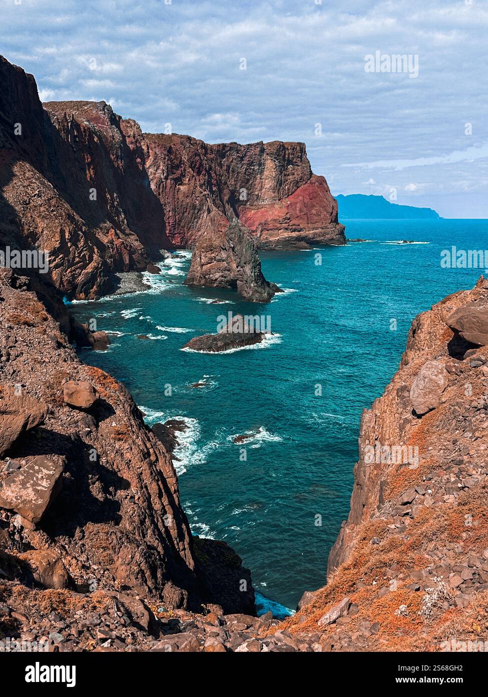 Madeira island Portugal Vereda da Ponta de Sao Lourenco hills cliff ...