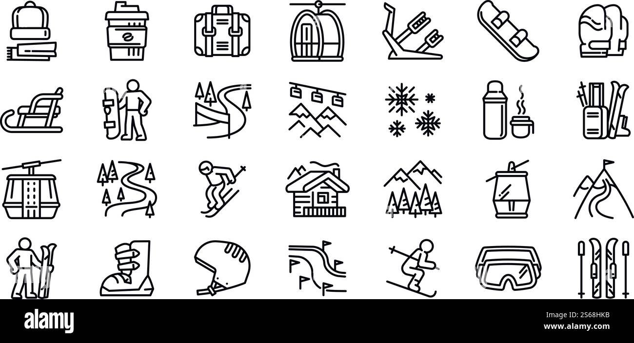 Ski resort icons set. Outline set of ski resort vector icons for web ...