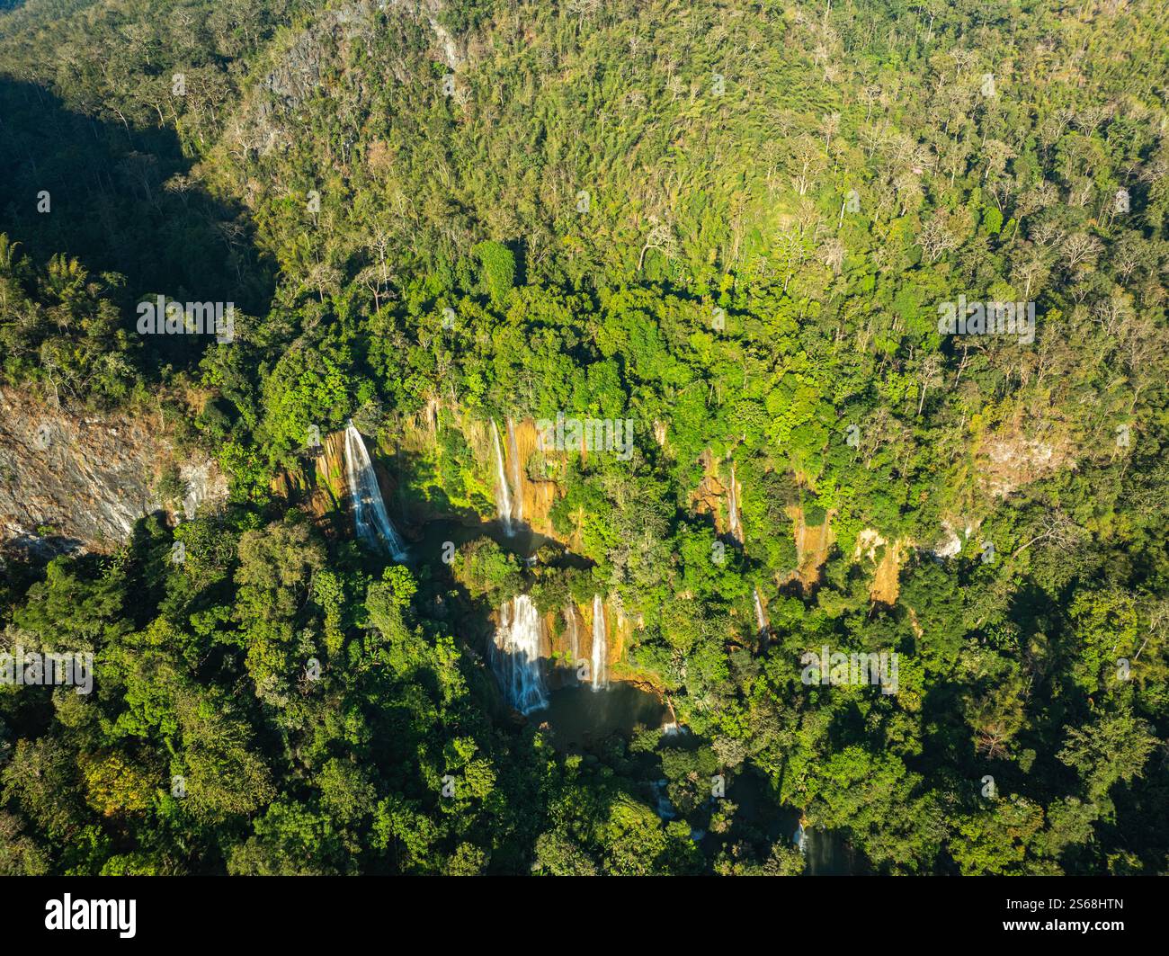 aerial view the beautiful sun shine on the mountain top of Thi Lor Su ...