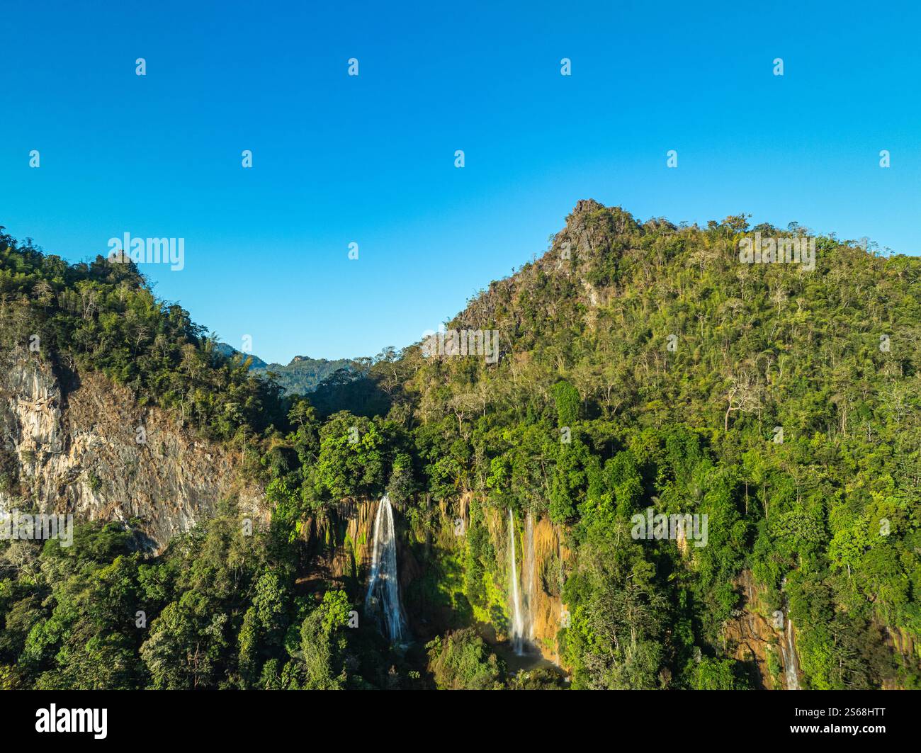 aerial view the beautiful sun shine on the mountain top of Thi Lor Su ...