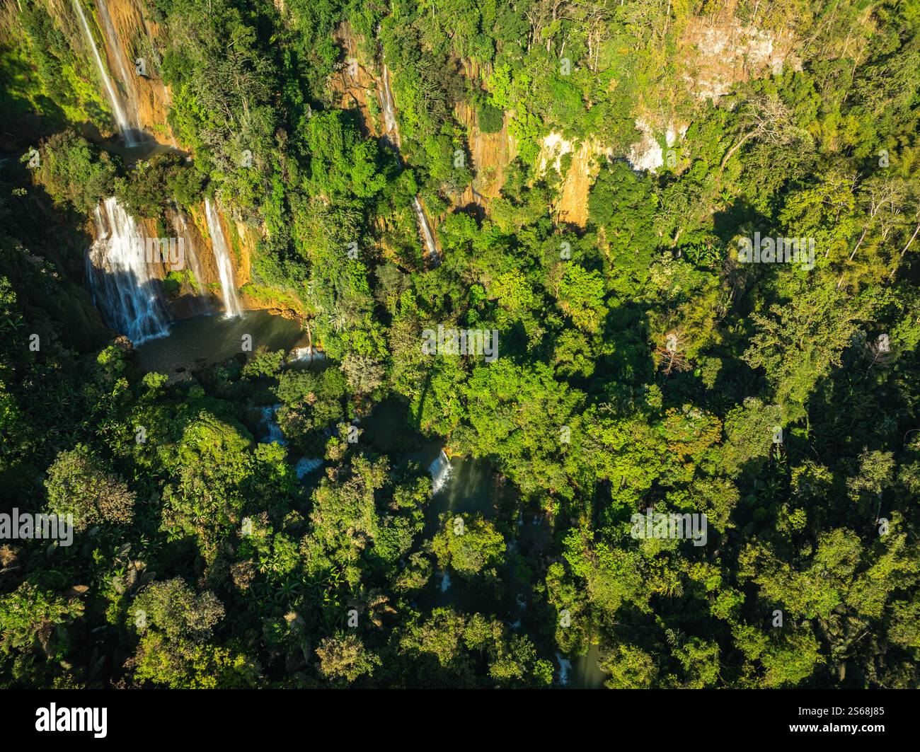 aerial view the beautiful sun shine on the mountain top of Thi Lor Su ...