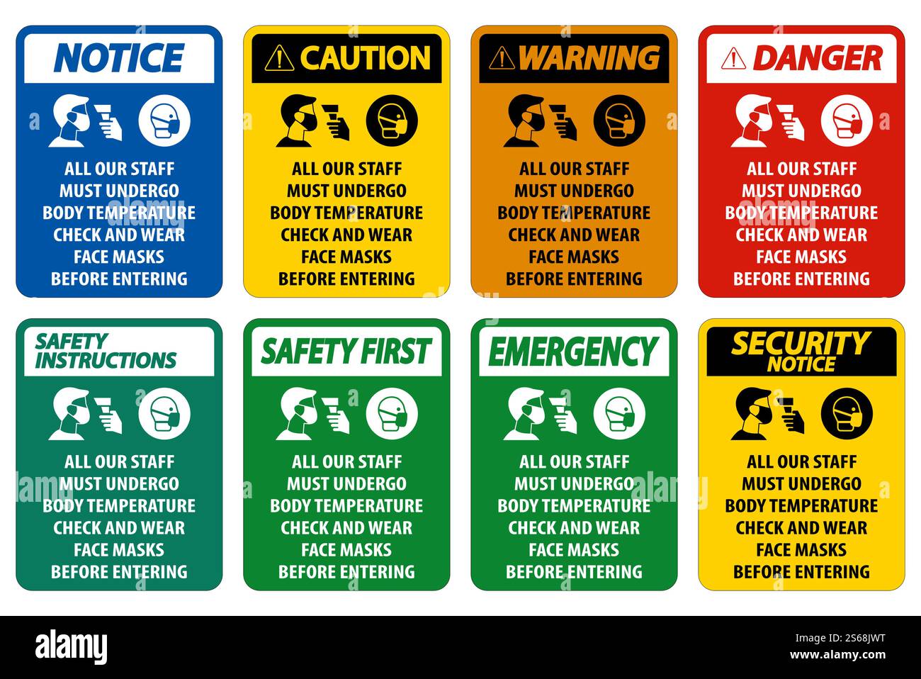 Staff Must Undergo Temperature Check Sign on white background Stock ...