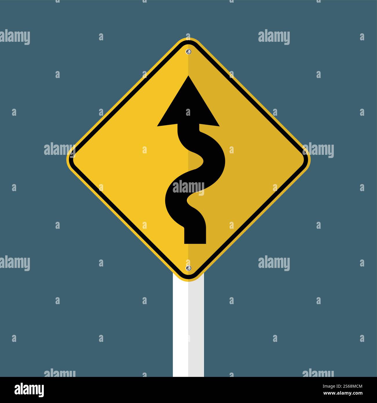 Left winding road Sign isolated on grey sky background.Vector ...