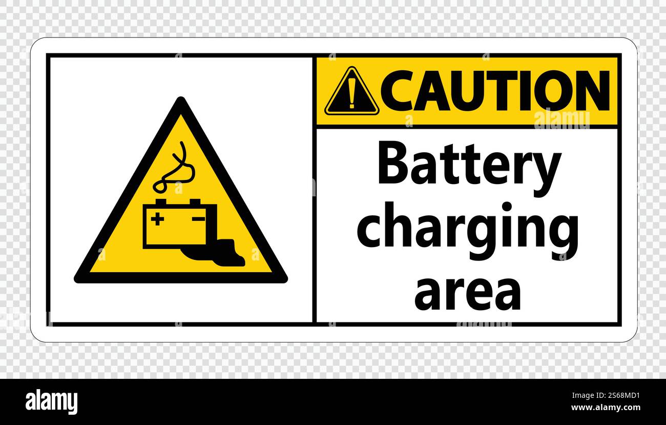 Caution battery charging area Sign on transparent background,vector ...