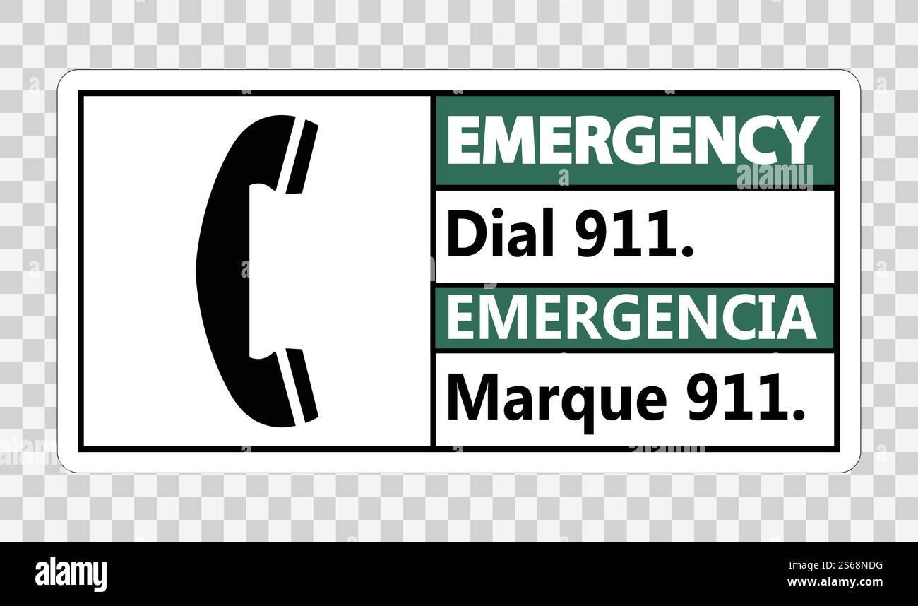 Bilingual Emergency Dial 911 Sign on transparent background,vector ...