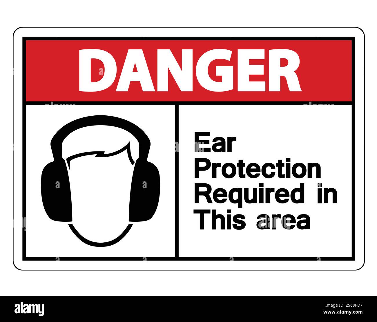 Danger Ear Protection Required In This Area Symbol Sign on white ...