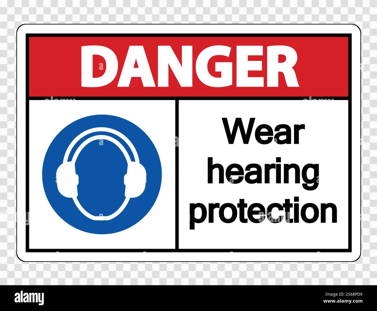 Danger Wear hearing protection on transparent background,vector ...