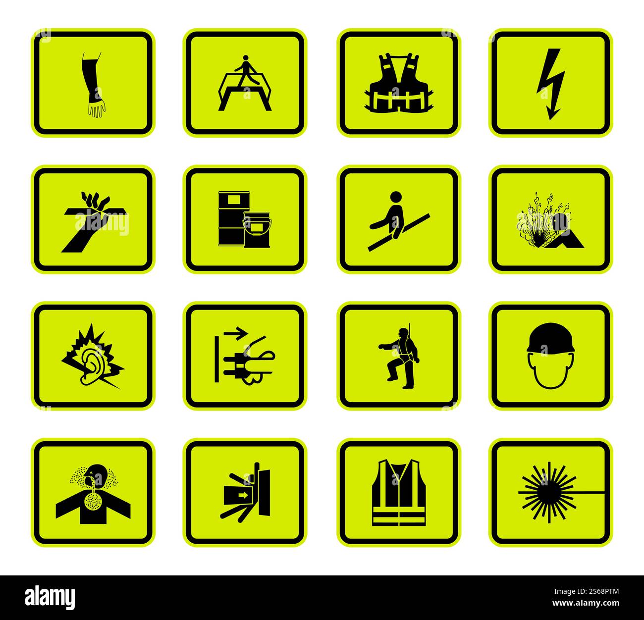 Warning Hazard Symbols labels Sign Isolated on White Background,Vector ...