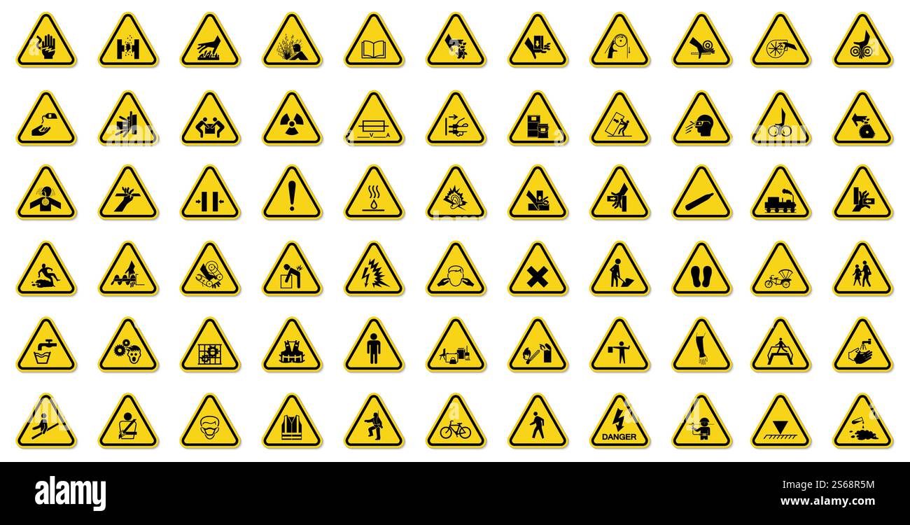 Warning Hazard Symbols labels Sign Isolate on White Background,Vector ...