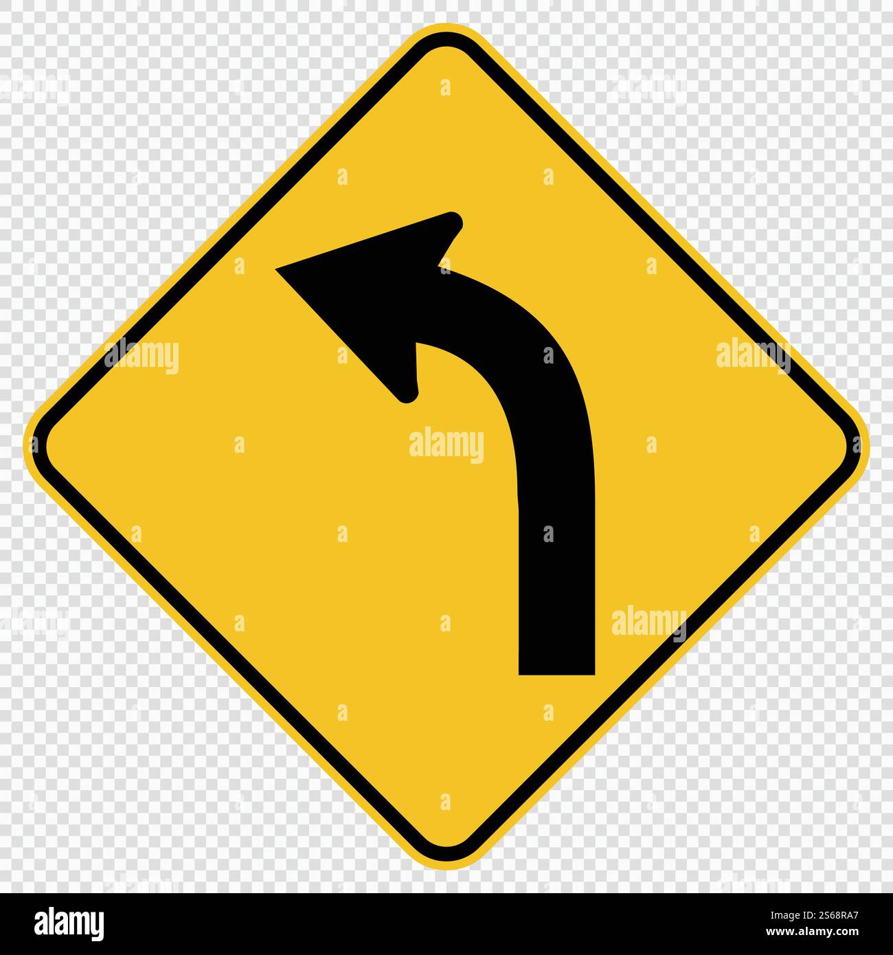 Curved Left Traffic Road Sign on transparent background,vector ...