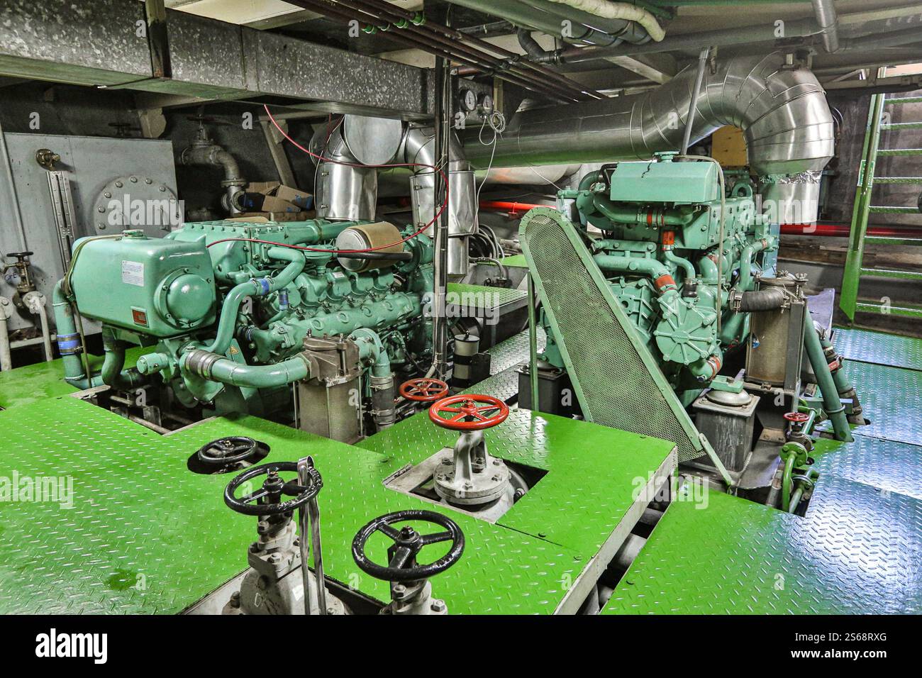 Mekong River, Cambodia. Jan 16,2025: Engine-room machinery on technical ...