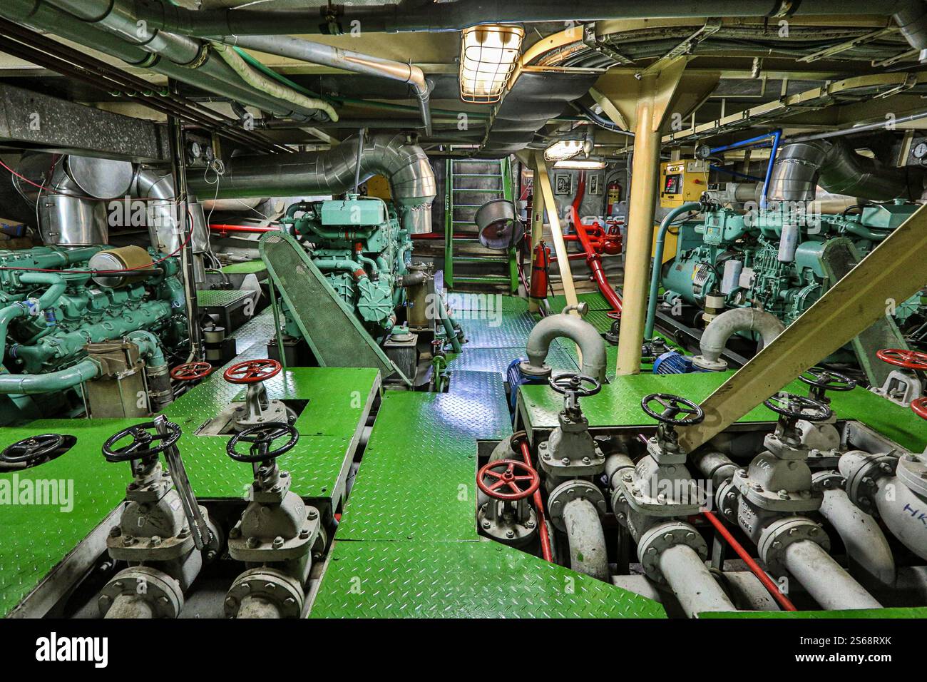 Mekong River, Cambodia. Jan 16,2025: Engine-room machinery on technical ...