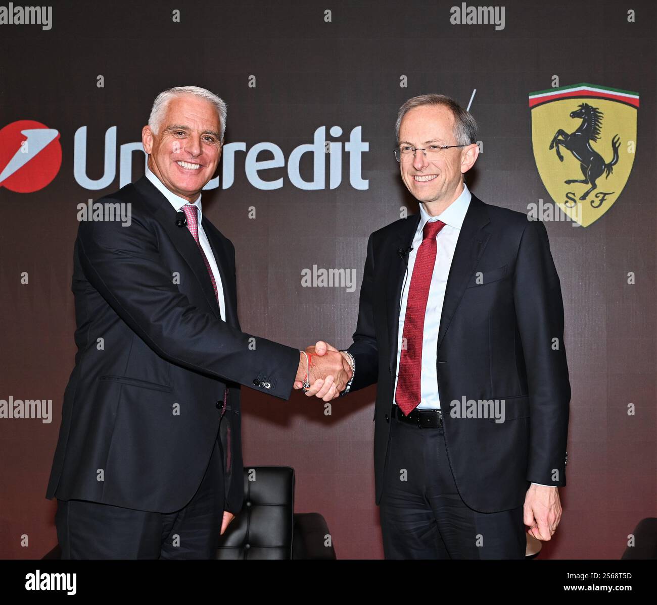 Milan, . 16th Jan, 2025. Milan, Italy UniCredit and Ferrari a new partnership during the ...