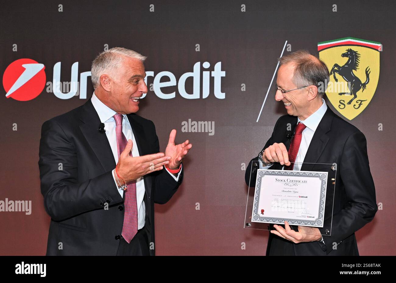 Milan, . 16th Jan, 2025. Milan, Italy UniCredit and Ferrari a new partnership during the ...