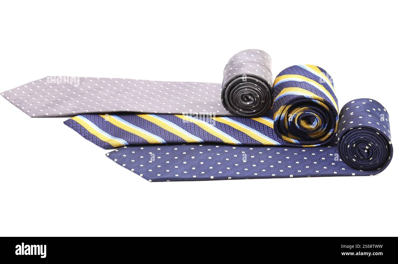 Three multi-colored tie. Isolated on a white background Stock Photo - Alamy