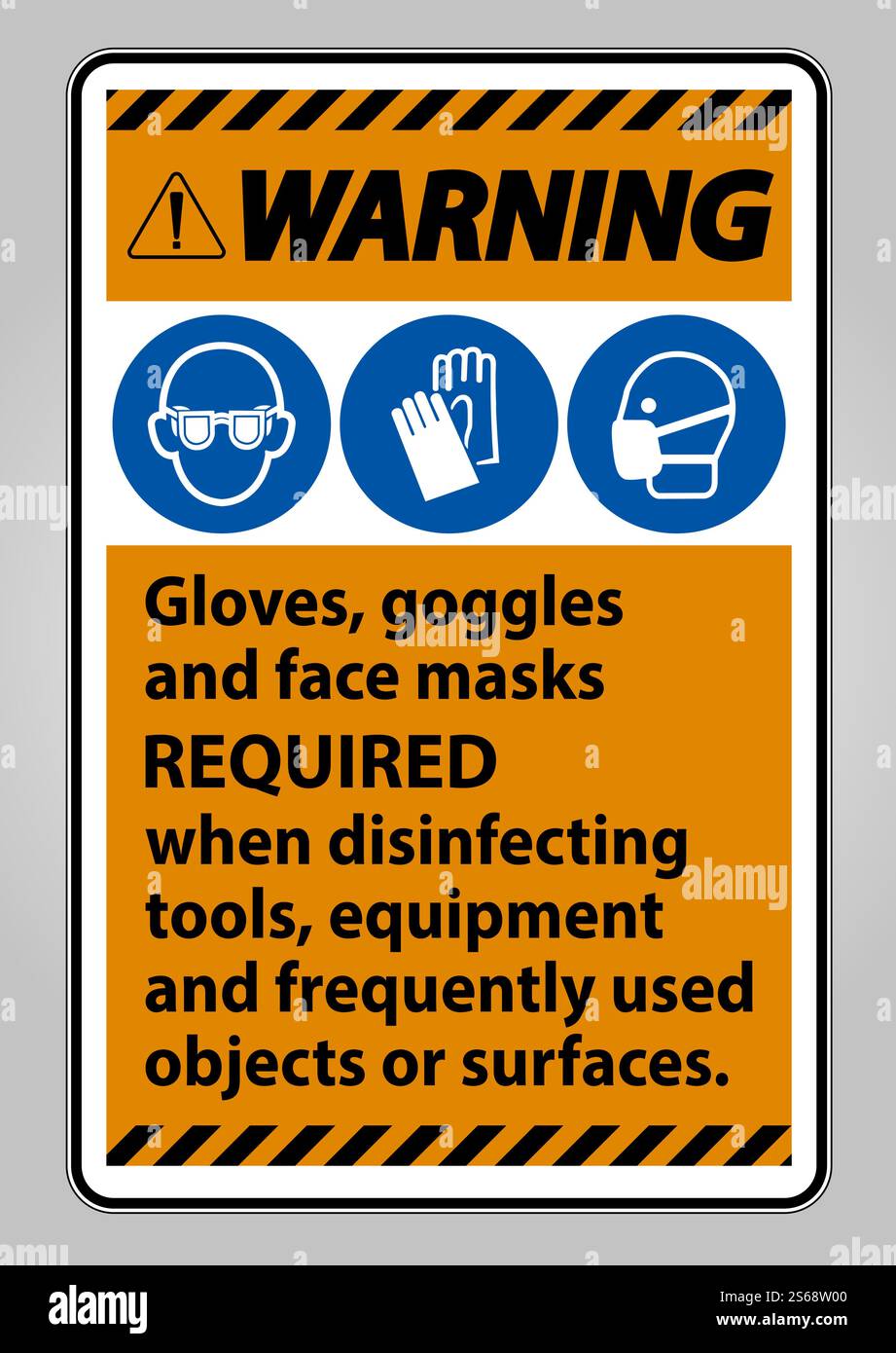 Warning Gloves,Goggles,And Face Masks Required Sign On White Background ...