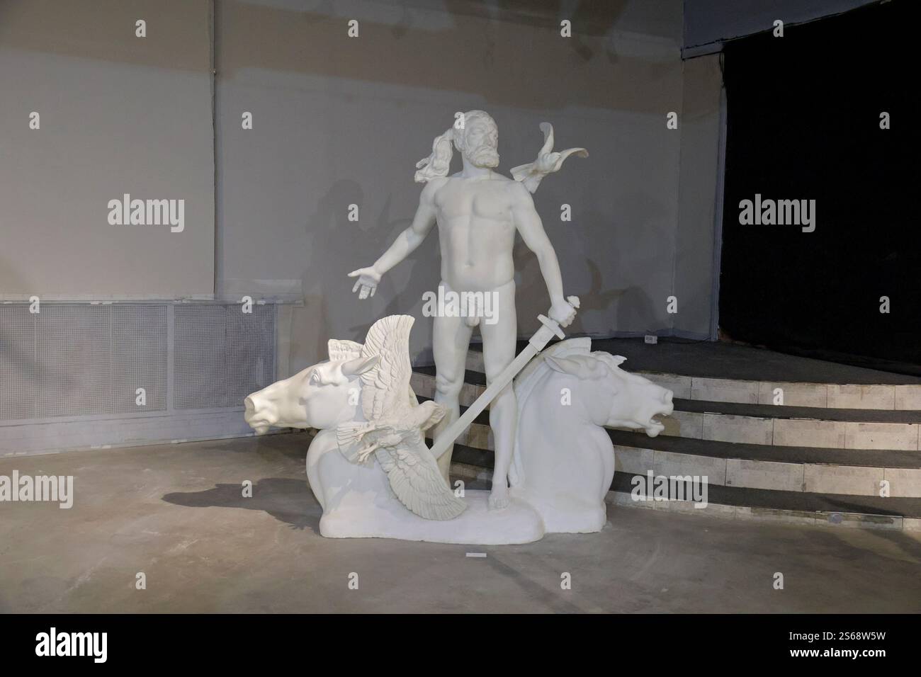 KYIV, UKRAINE - JANUARY 15, 2025 - The Perun statue is displayed at the ...