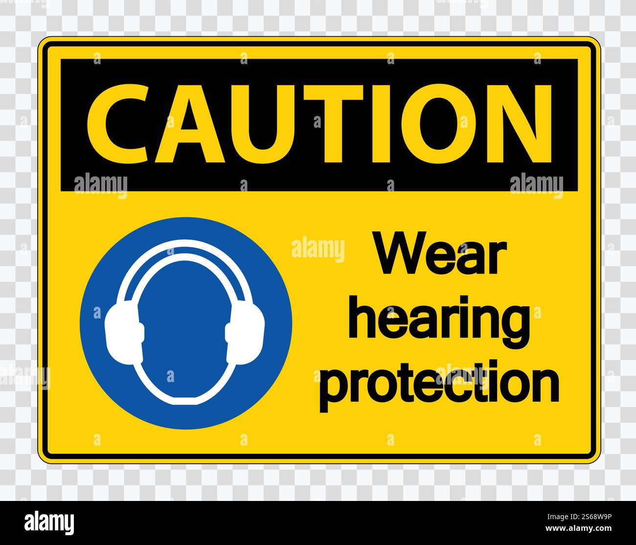 Caution Wear hearing protection on transparent background,vector ...