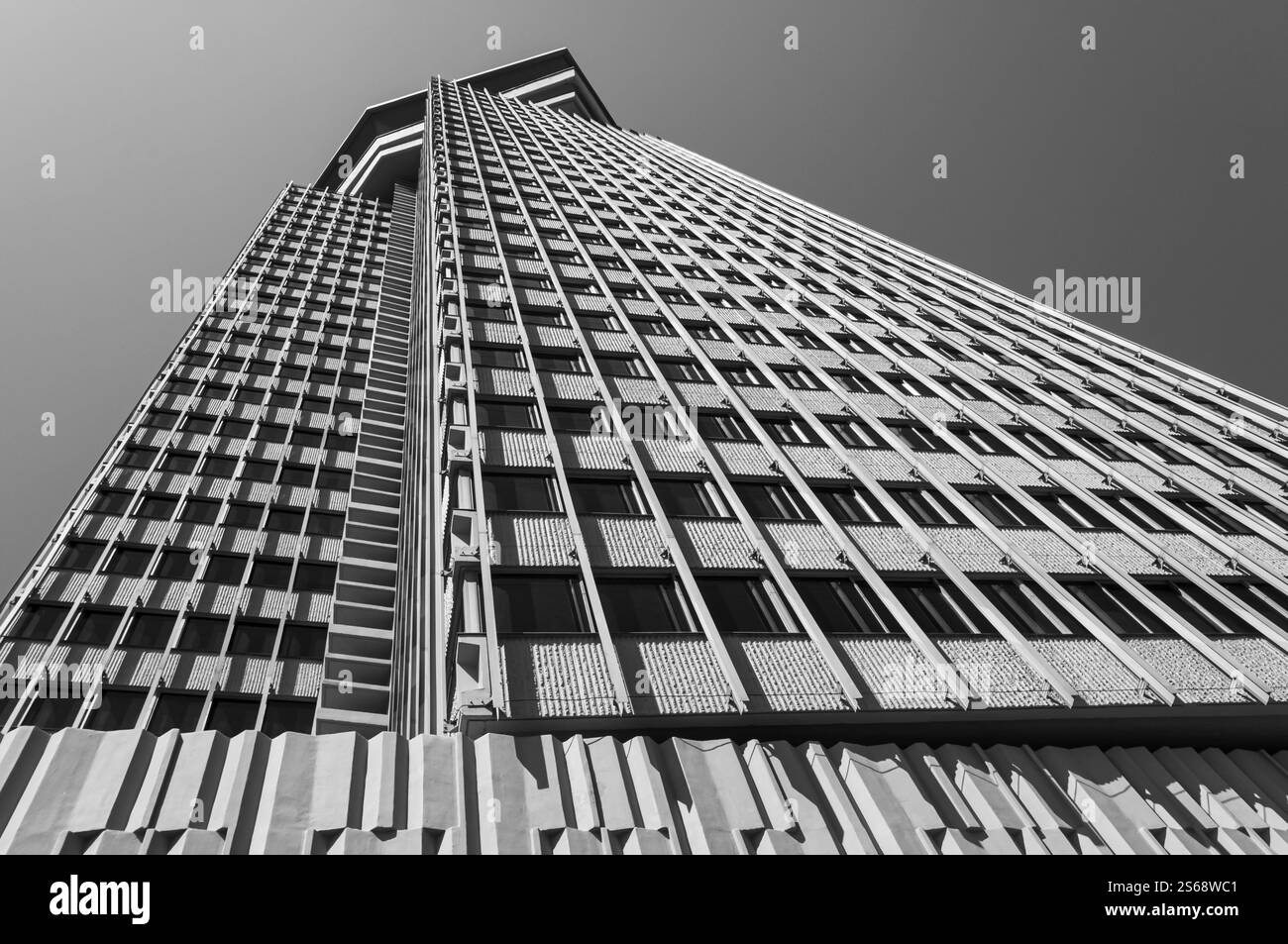 Edificio Colón also know as Drassanes Tower, exemple of brutalism architecture in Barcelona ...