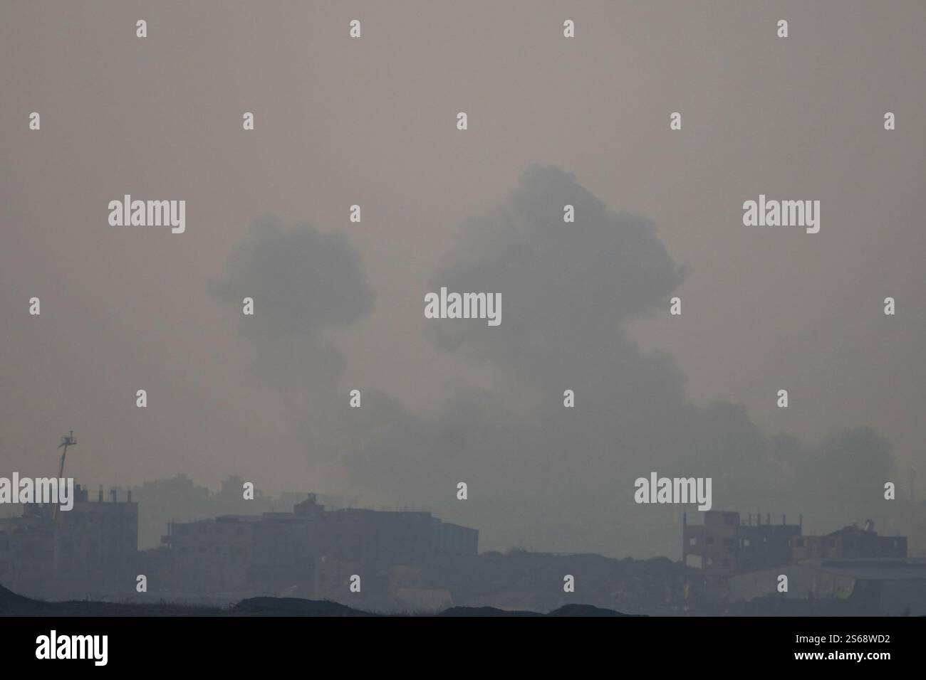 Smoke rises following an Israeli airstrike in the Gaza Strip, as seen ...
