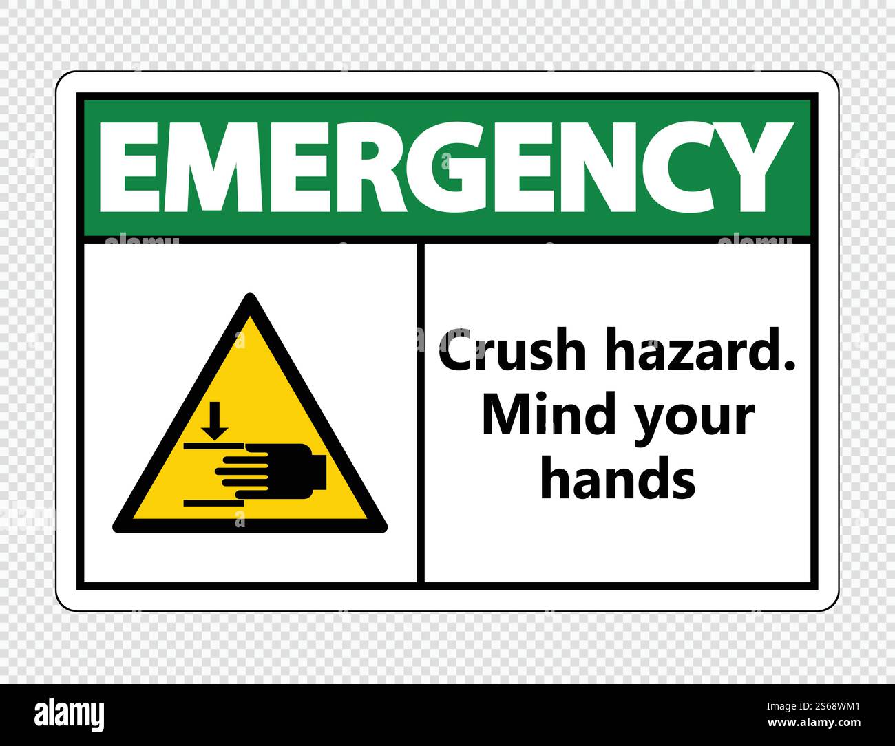 Emergency crush hazard.Mind your hands Sign on transparent background ...