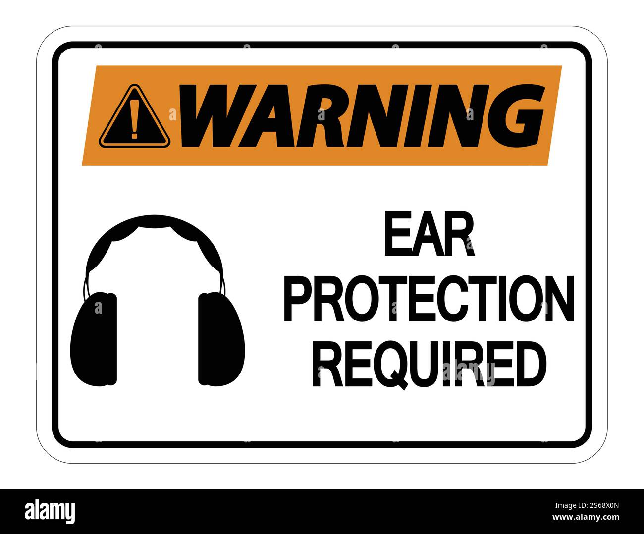 Warning Ear Protection Required Wall Sign on white background,vector ...