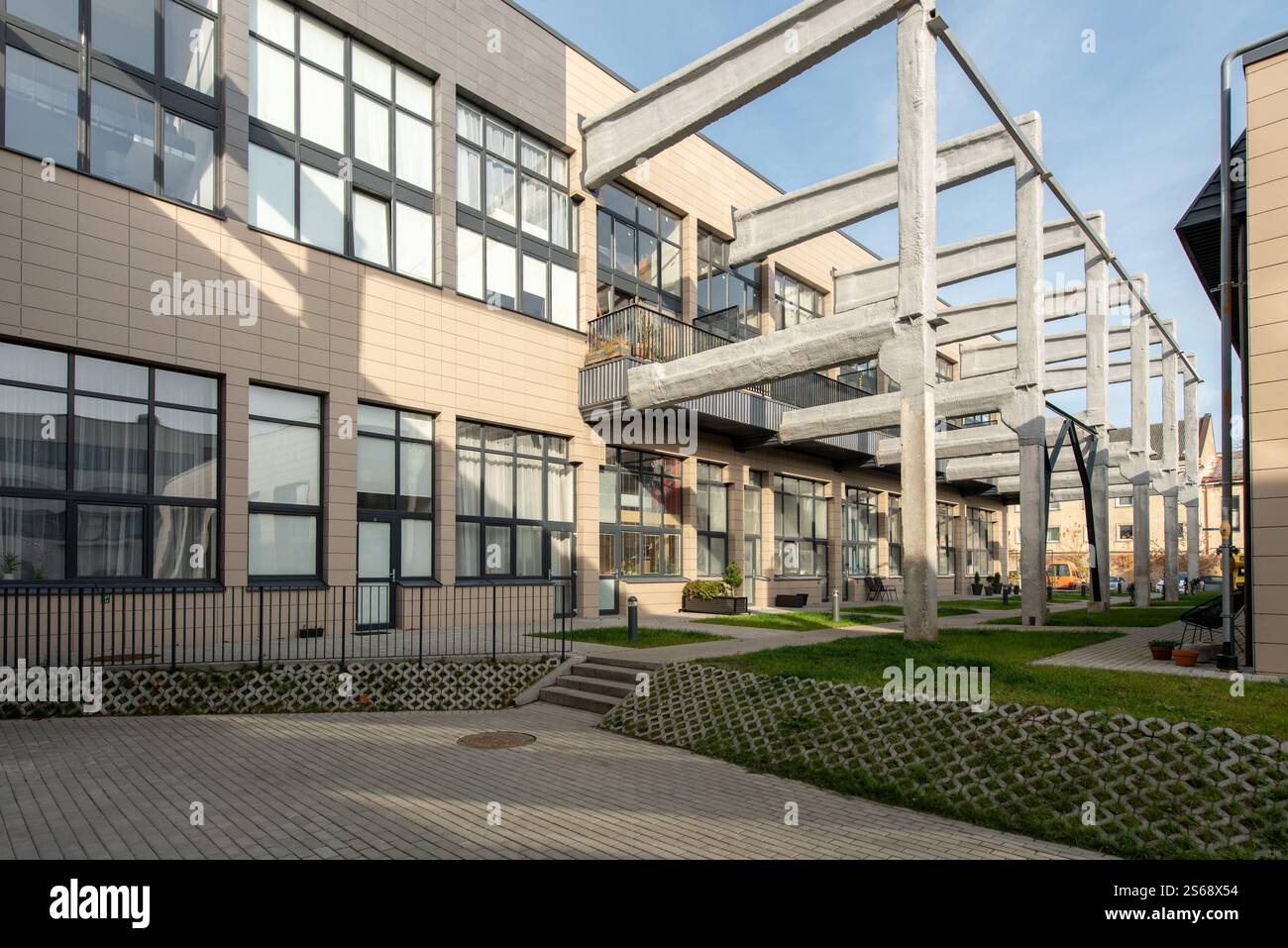 Contemporary urban building exterior with symmetrical architecture ...