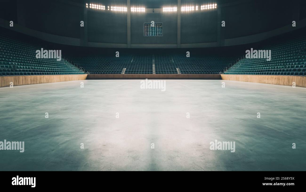 Empty Indoor Sports Arena with Stadium Seating and Scoreboard Displayed ...