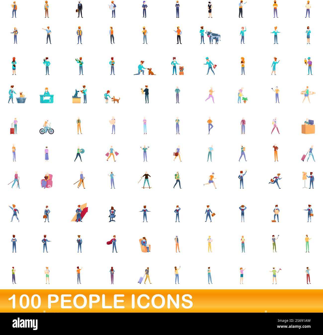 100 people icons set. Cartoon illustration of 100 people icons vector ...
