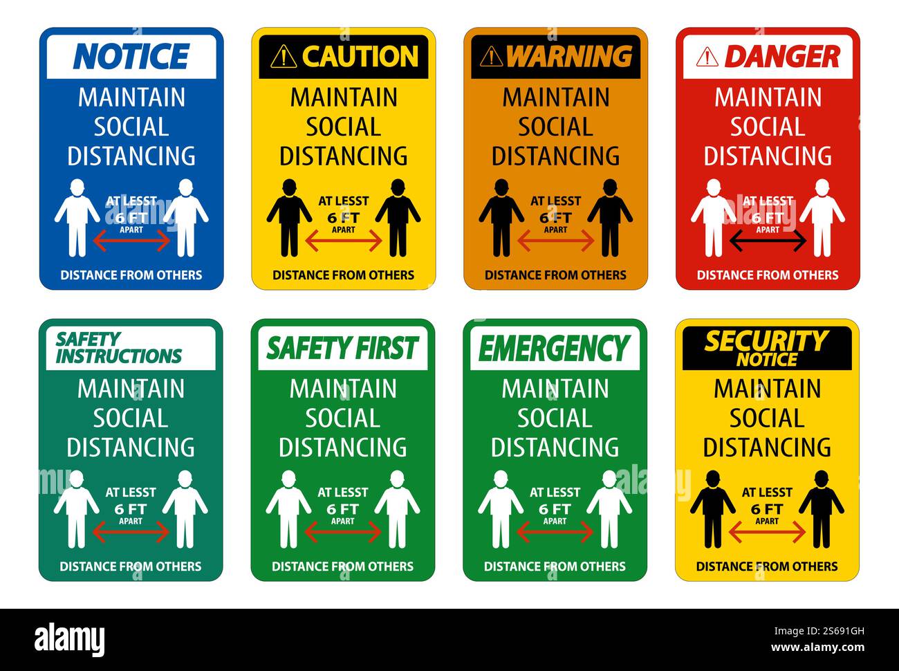 Maintain Social Distancing At Least 6 Ft Sign On White Background ...