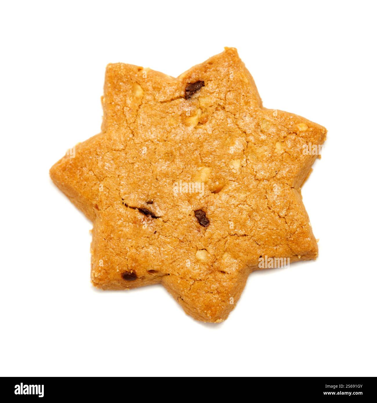 Cinnamon and chocolate chip cookies, seven point star shape, isolated ...