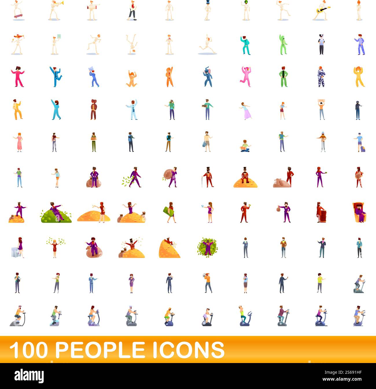 100 people icons set. Cartoon illustration of 100 people icons vector ...