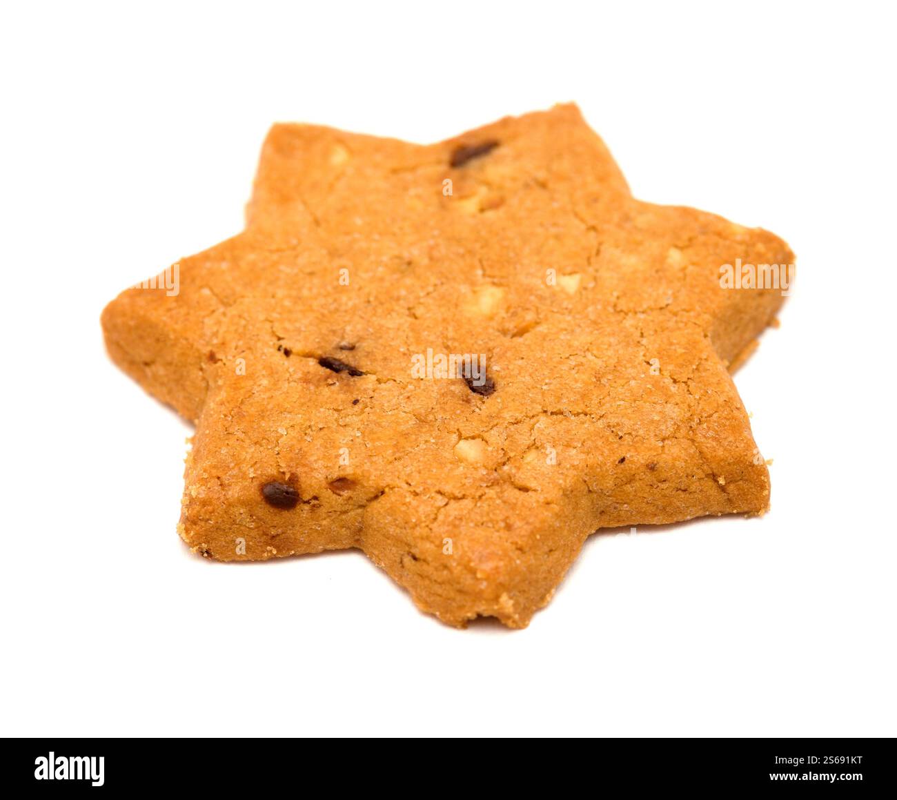 Cinnamon and chocolate chip cookies, seven point star shape, isolated ...