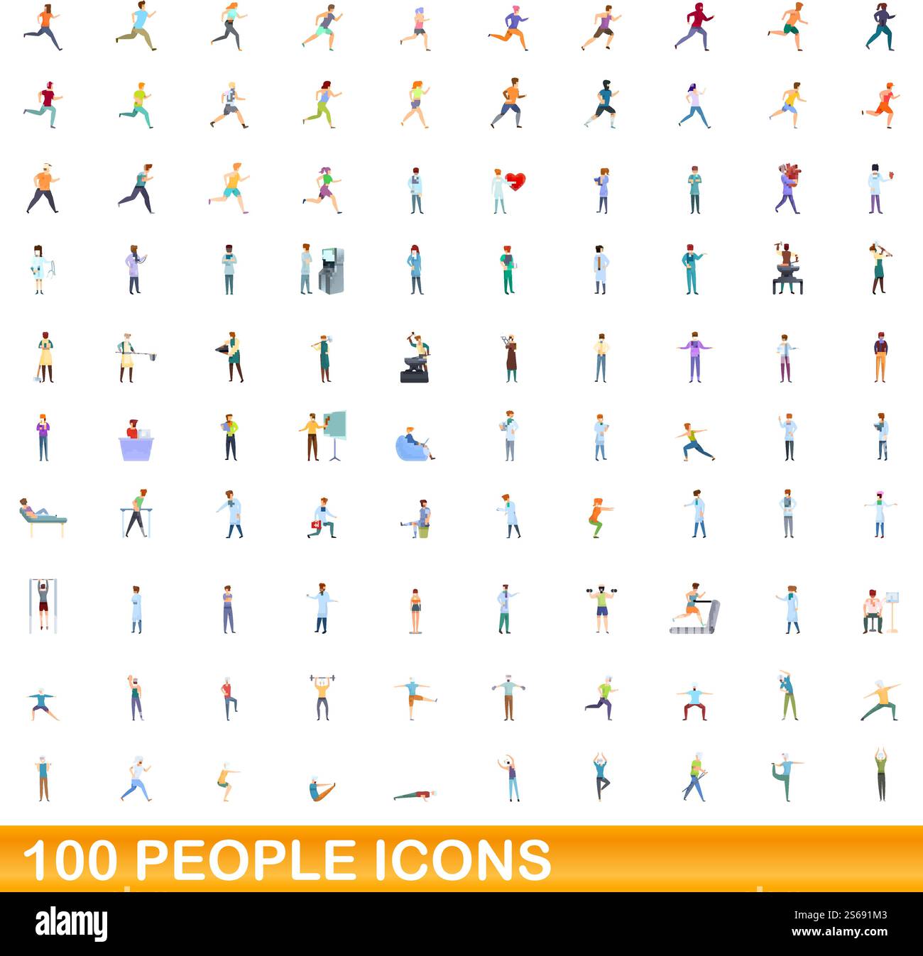 100 people icons set. Cartoon illustration of 100 people icons vector ...