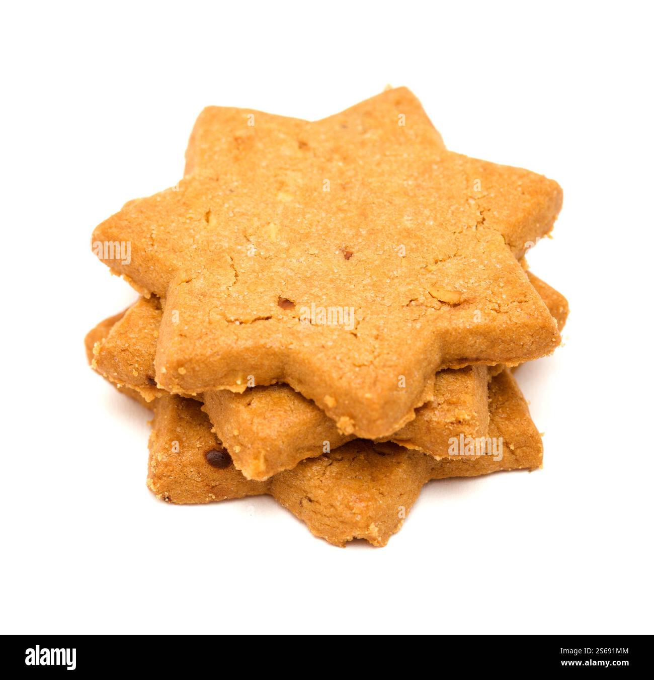Cinnamon and chocolate chip cookies, seven point star shape, isolated ...
