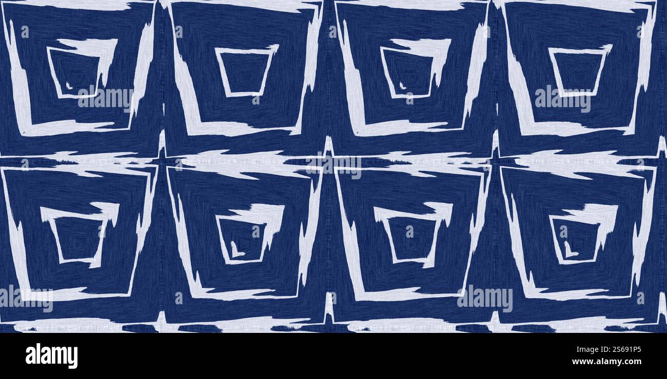 Geometric indigo shape seamless border. Irregular hand drawn batik ...