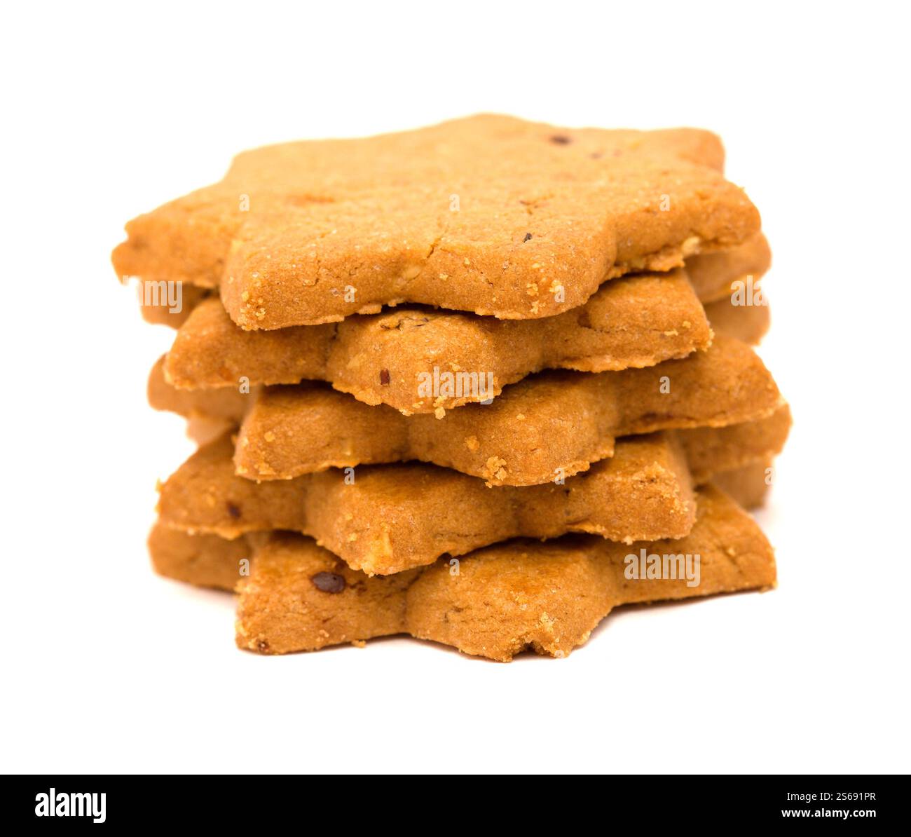Cinnamon and chocolate chip cookies, seven point star shape, isolated ...