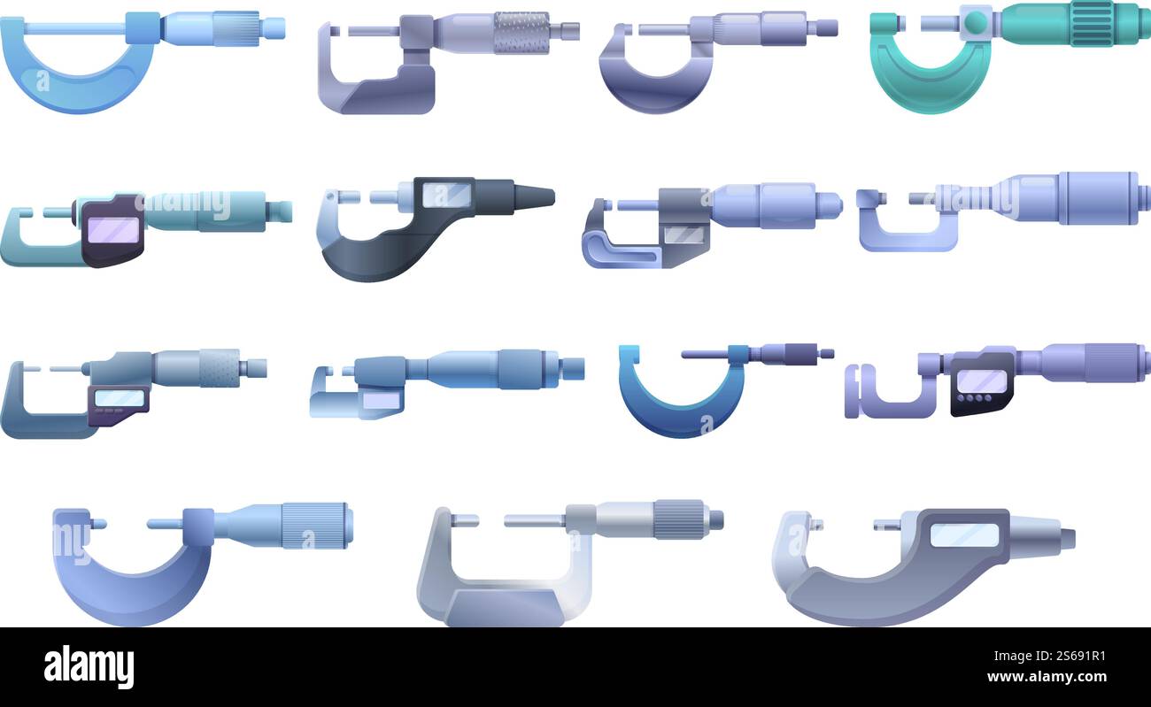 Micrometer icons set. Cartoon set of micrometer vector icons for web ...