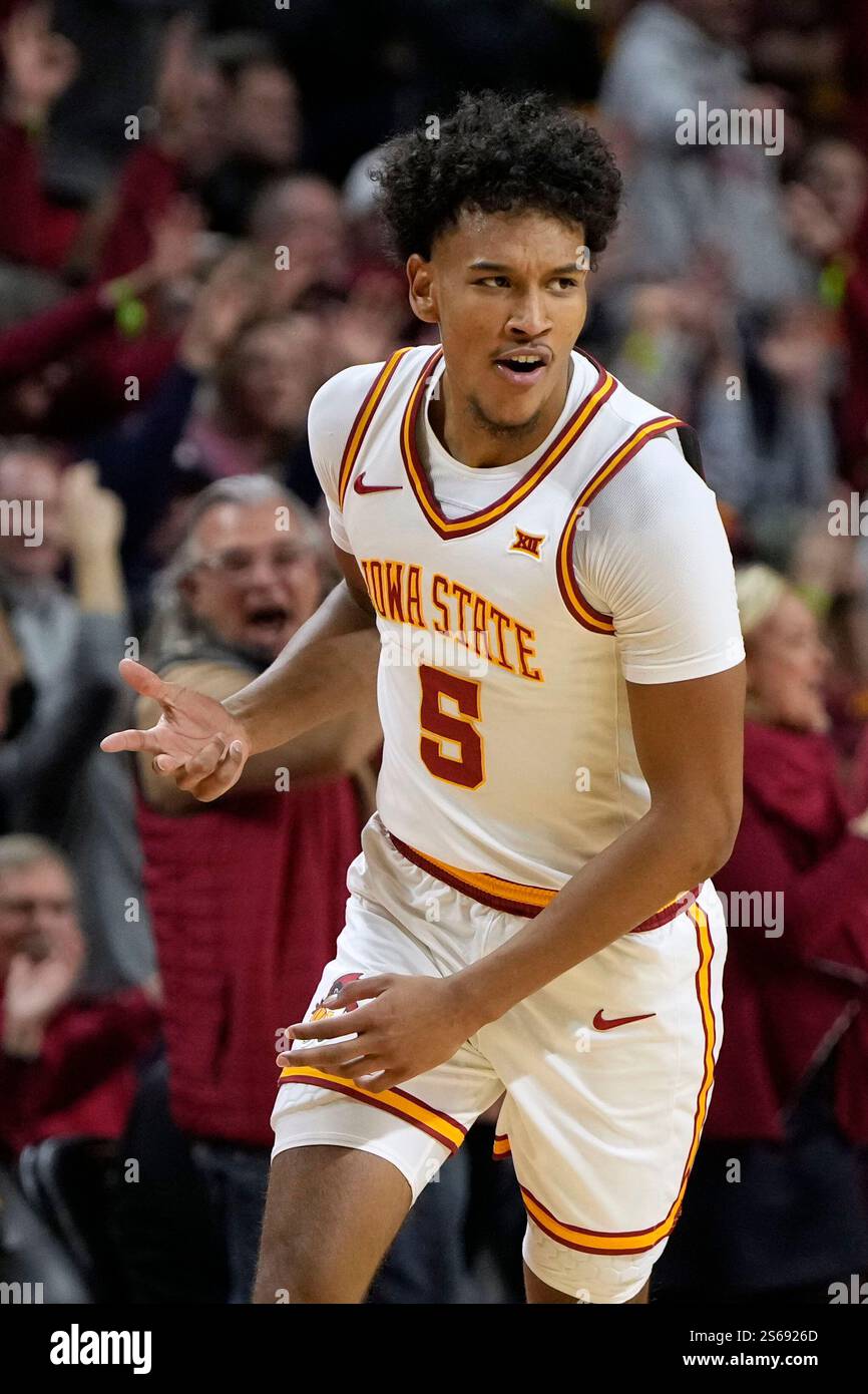 Iowa State guard Curtis Jones celebrates after making a three-point ...