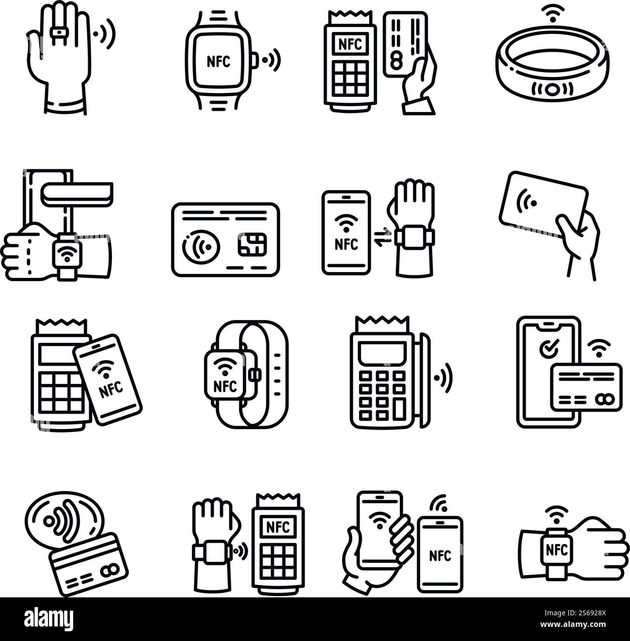 Nfc technology icons set. Outline set of nfc technology vector icons for web design isolated on ...