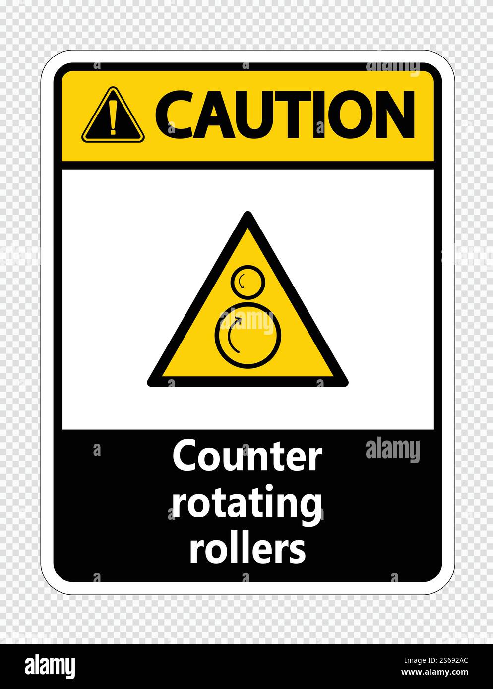 Caution counter rotating rollers sign on transparent background,vector ...