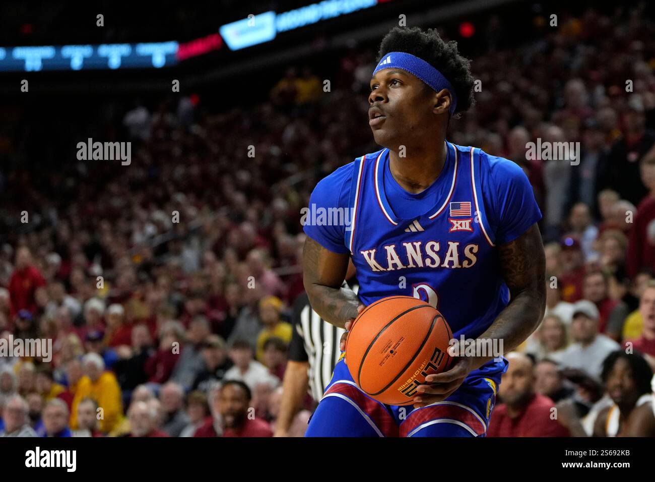 Kansas guard AJ Storr looks to shoot during the first half of an NCAA ...