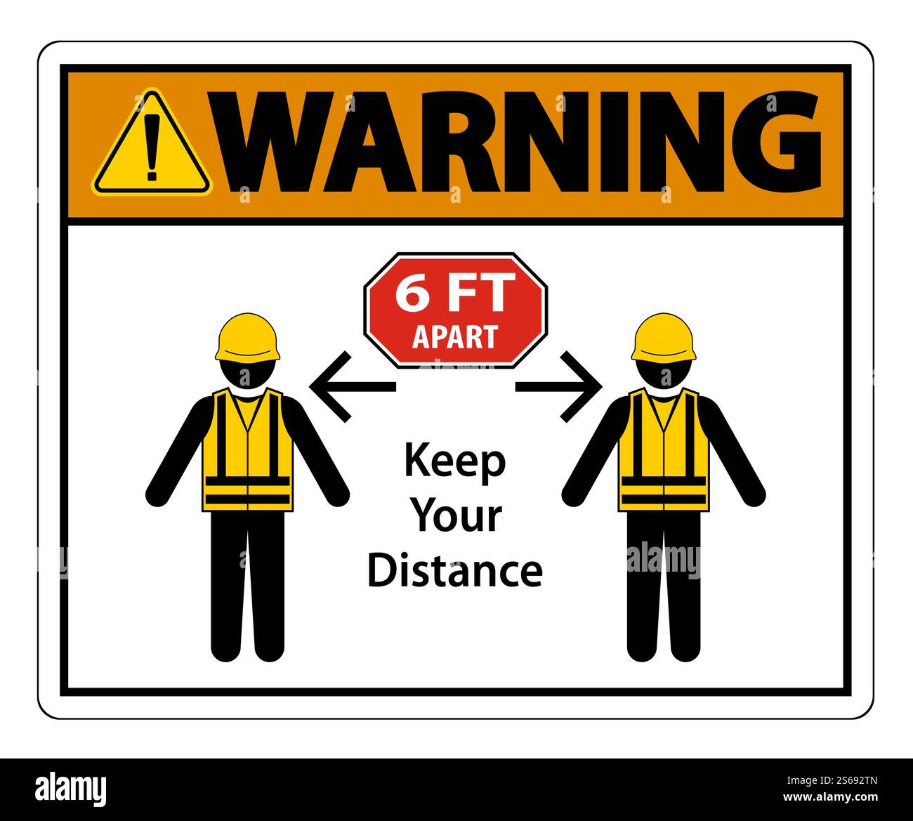 Warning Social Distancing Construction Sign Isolate On White Background ...