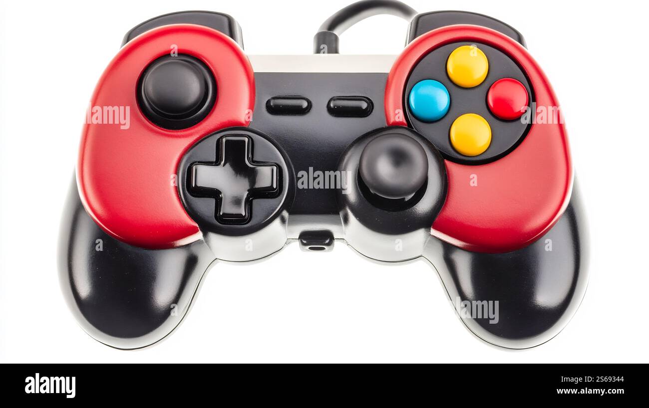 Red and Black Handheld Gaming Controller with Colorful Buttons and ...