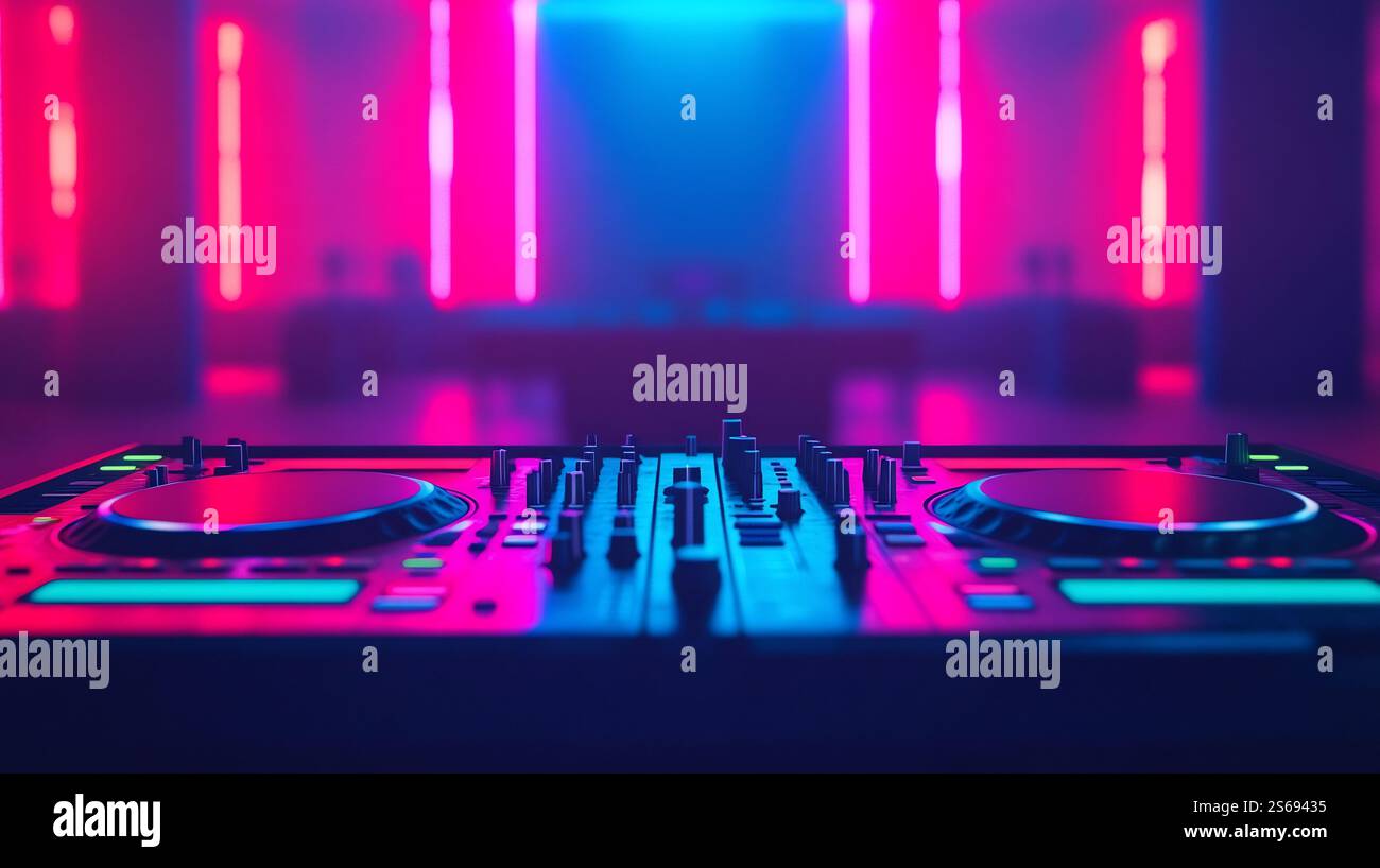 Vibrant and Illuminated Nightclub Dance Floor and DJ Booth Backdrop ...