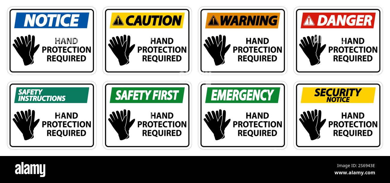 Hand Protection Required Sign on white background Stock Vector Image ...