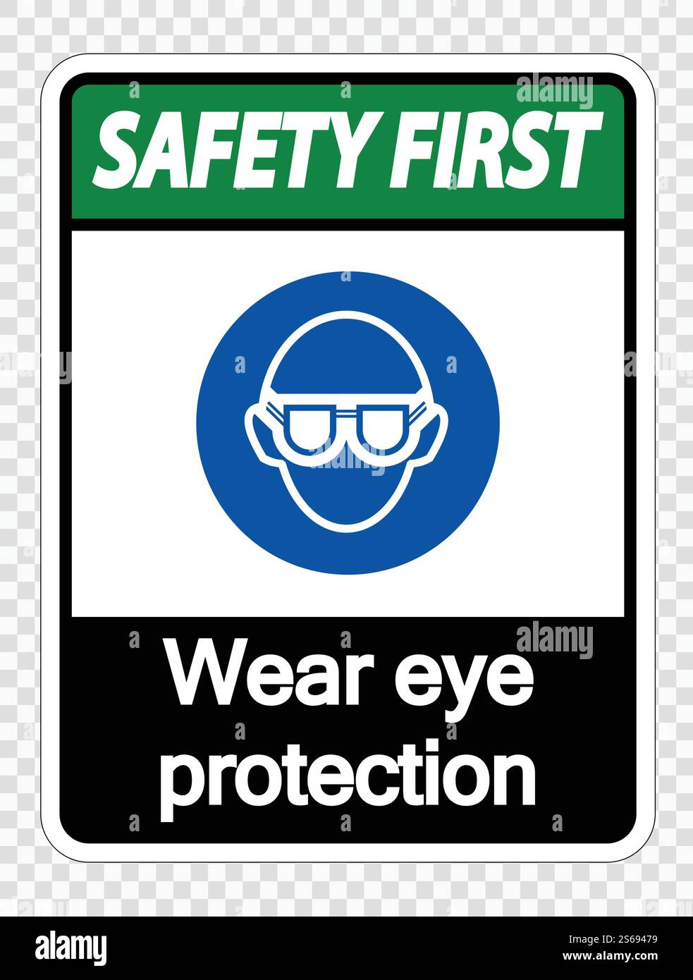 Safety first Wear eye protection on transparent background,vector ...