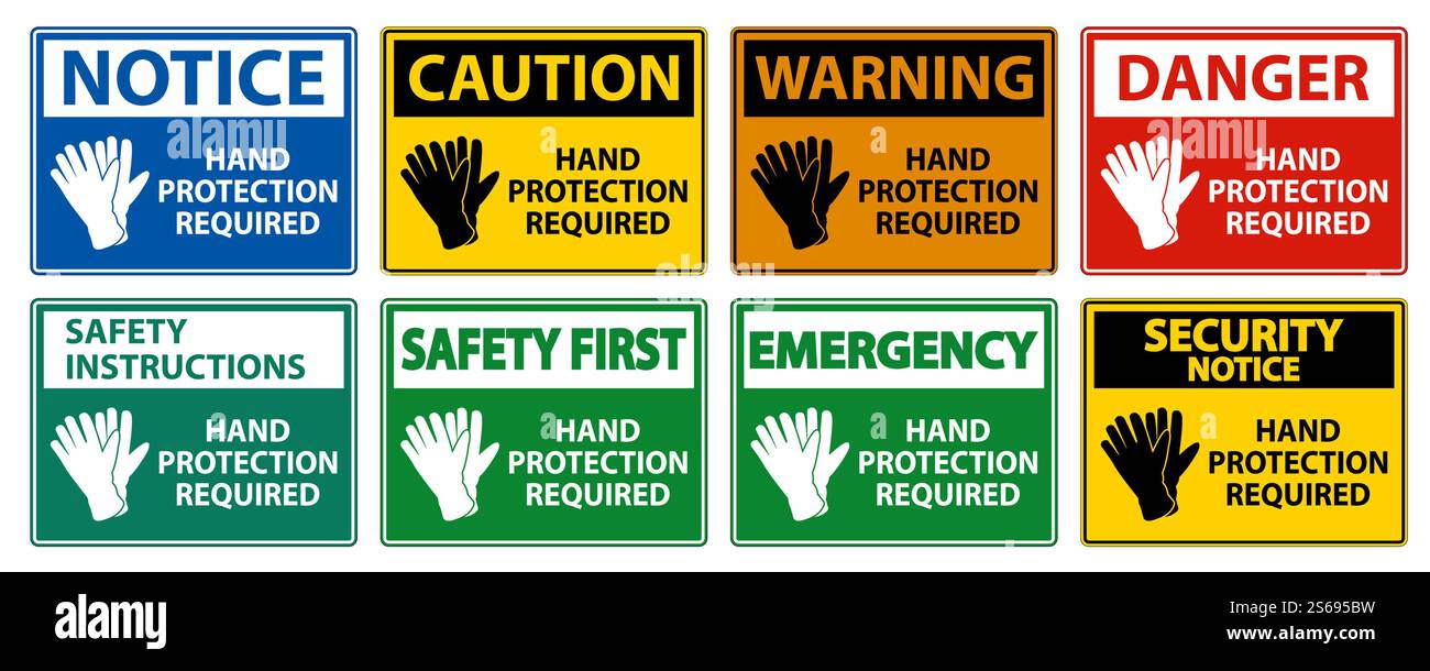 Hand Protection Required Sign on white background Stock Vector Image ...